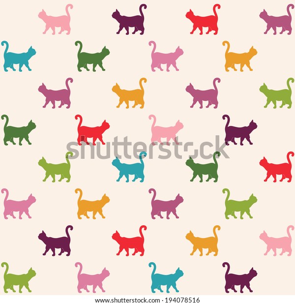 Seamless Pattern Texture Colorful Cats Curved Stock Vector (Royalty ...