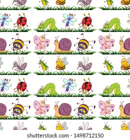 Seamless Pattern Tile Cartoon Insects Illustration Stock Vector ...