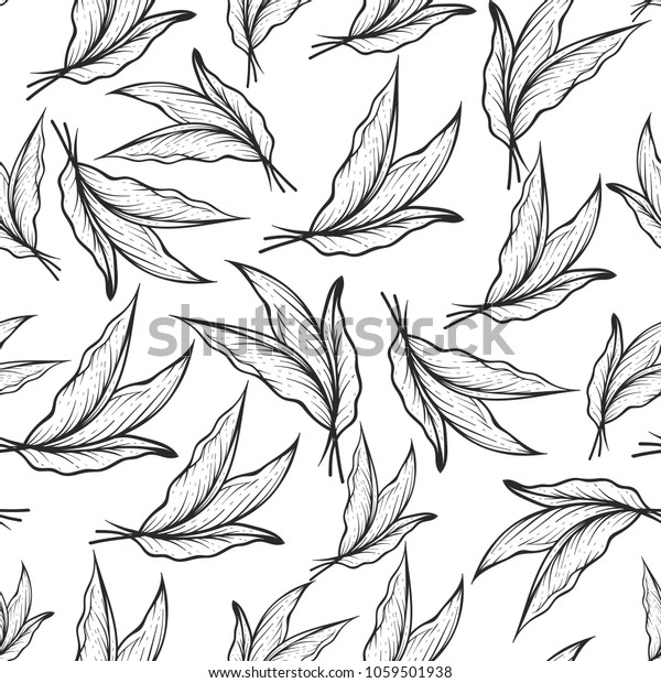 Seamless Pattern Tobacco Leaves Hand Drawing Stock Vector (Royalty Free ...