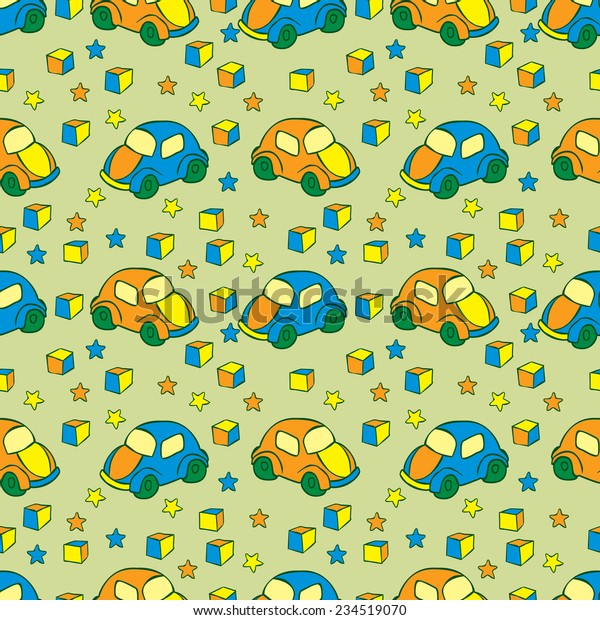 Seamless Pattern Toy Car Hand Drawn Stock Vector (Royalty Free ...