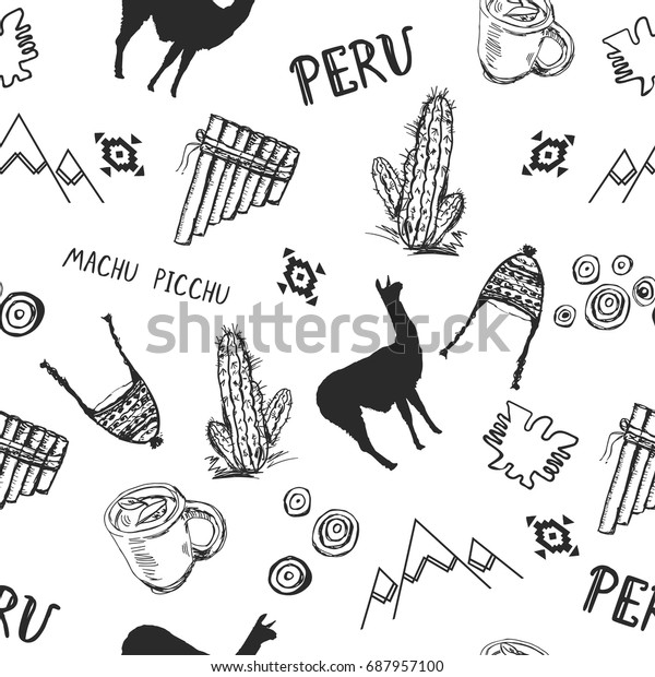 Seamless Pattern Traditional Peruvian Signs Symbols Stock Vector ...