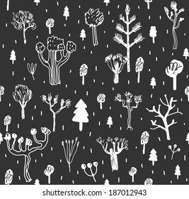 Seamless Pattern Trees Doodles Forest Background Stock Vector (Royalty ...