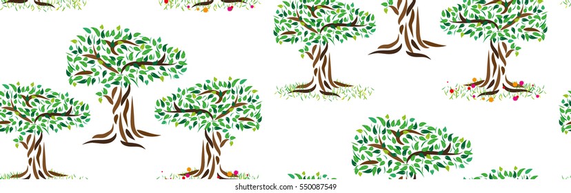 Seamless Pattern Trees Leaves Vector Illustration Stock Vector (Royalty ...