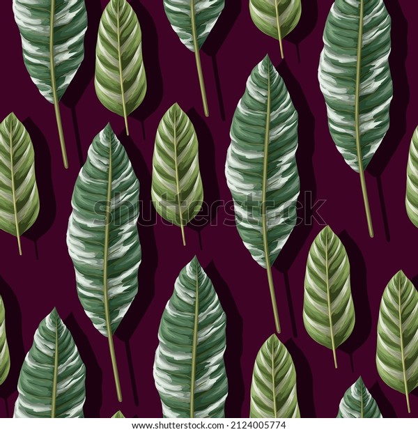 Seamless Pattern Tropical Striped Leaves Vector Stock Vector (Royalty ...