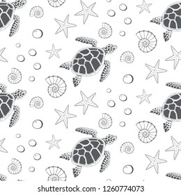 Seamless Pattern Turtle Sea Stars Shells Stock Vector (Royalty Free ...