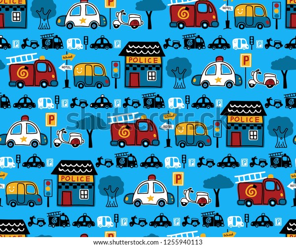 Seamless Pattern Vector Vehicles Cartoon Set Stock Vector (Royalty Free ...