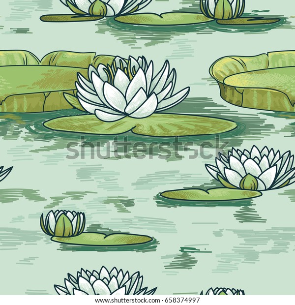 Seamless Pattern Water Lilies Water Sketch Stock Vector (Royalty Free ...