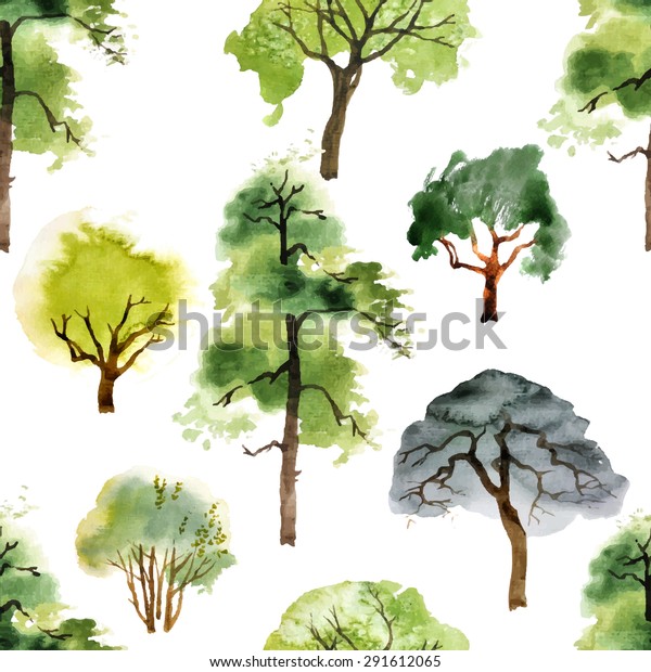 motif harmonieux d'arbres à l'aquarelle sur : image vectorielle de ...
