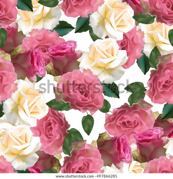 Seamless Pattern White Pink Roses On Stock Vector (Royalty Free ...