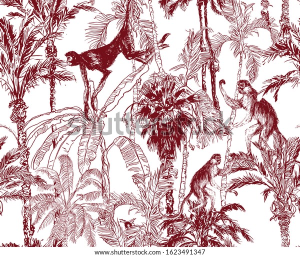 Seamless Pattern Wildlife Animals Tropical Jungle Stock Vector Royalty