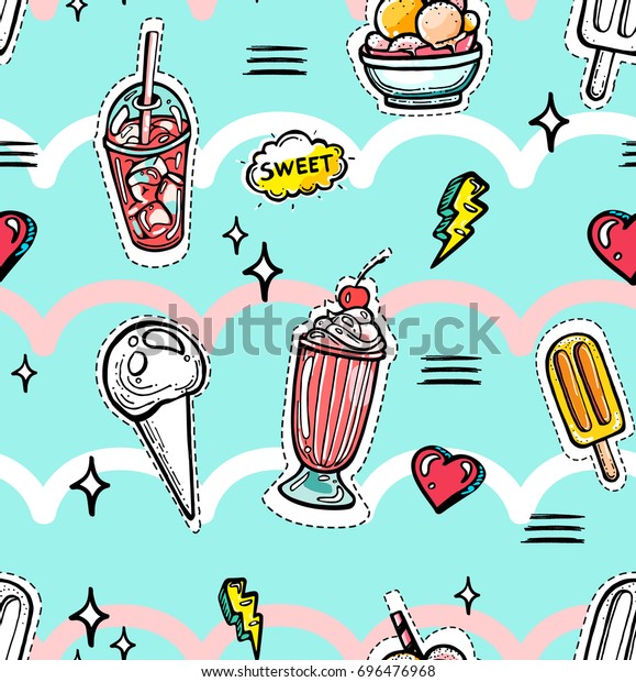 Seamless Pattern Youthful Style Hand Drawn Stock Vector (Royalty Free ...