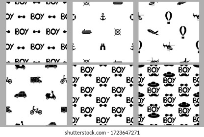 Seamless Patterns Boy Set Vector Illustration Stock Vector (Royalty ...