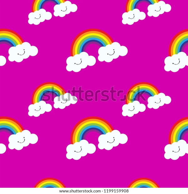 Seamless Pink Background On Cute Rainbow Stock Vector (Royalty Free ...