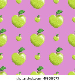 Seamless Pixel Art Green Apple Pattern Stock Vector (Royalty Free ...