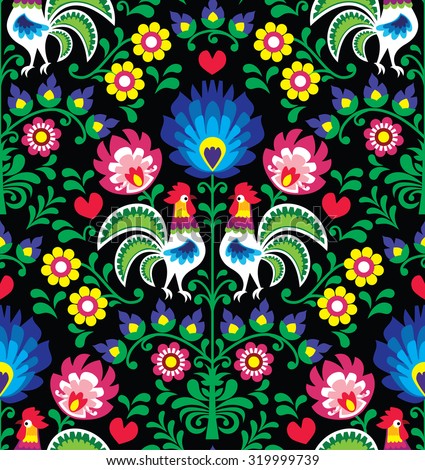 Seamless Polish Folk Art Pattern Roosters Stock Vector (Royalty Free ...