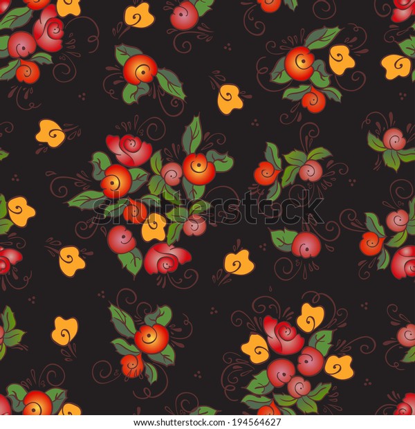 Seamless Red Stylized Rose Yellow Flowers Stock Vector (Royalty Free ...