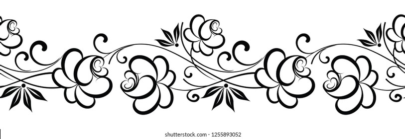 Seamless Rose Flower Border Stock Vector (Royalty Free) 1255893052 ...