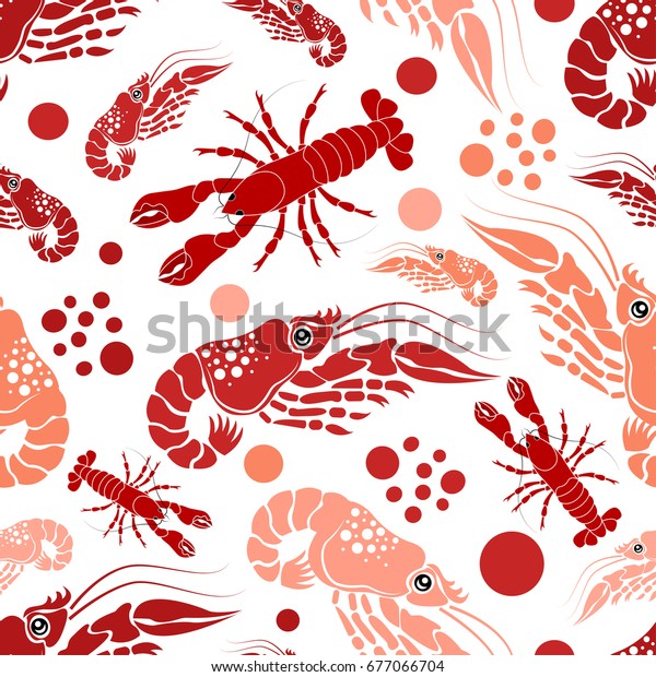 Seamless Sea Pattern Colorful Shrimps Lobsterscolorful Stock Vector ...