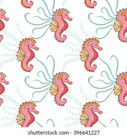 Seamless Sea Pattern Sea Horses Stock Vector (Royalty Free) 396641227 ...