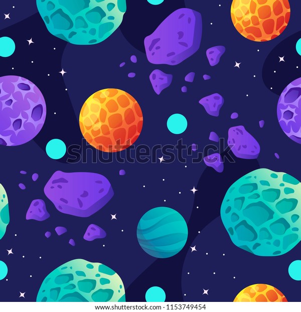 Seamless Space Background Vector Cartoon Illustration Stock Vector ...
