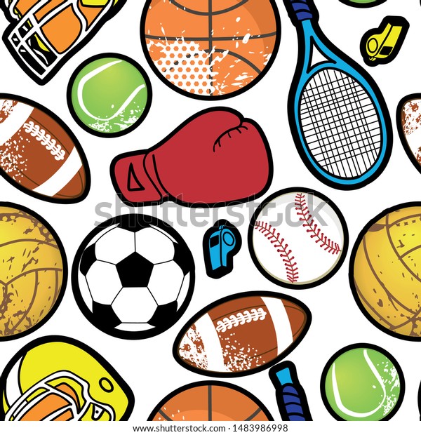 Seamless Sport Pattern Sport Equipment Repeated Stock Vector (Royalty ...