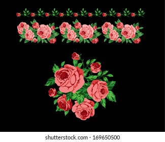 Seamless Straight Roses Pattern Black Stock Vector (Royalty Free ...
