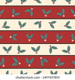Seamless Pattern Holly Leaves Berries Stock Vector (Royalty Free ...
