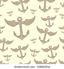Seamless Texture Brown Winged Anchors Various Stock Vector (Royalty ...