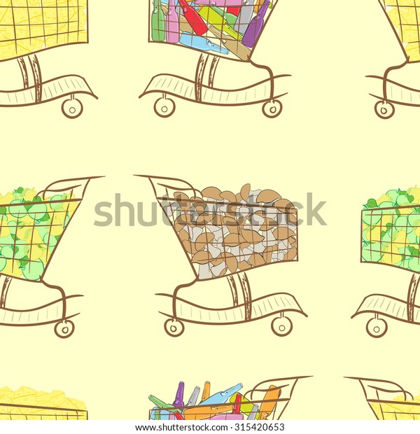 Seamless Texture Carts Supermarket Products Stock Vector (Royalty Free ...