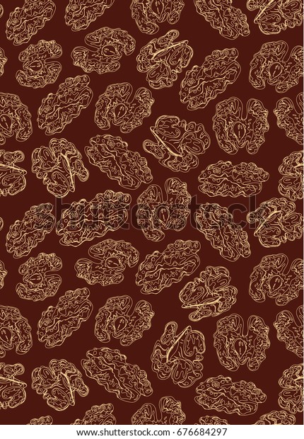 Seamless Texture Doodle Outline Walnuts Kernels Stock Vector (Royalty ...