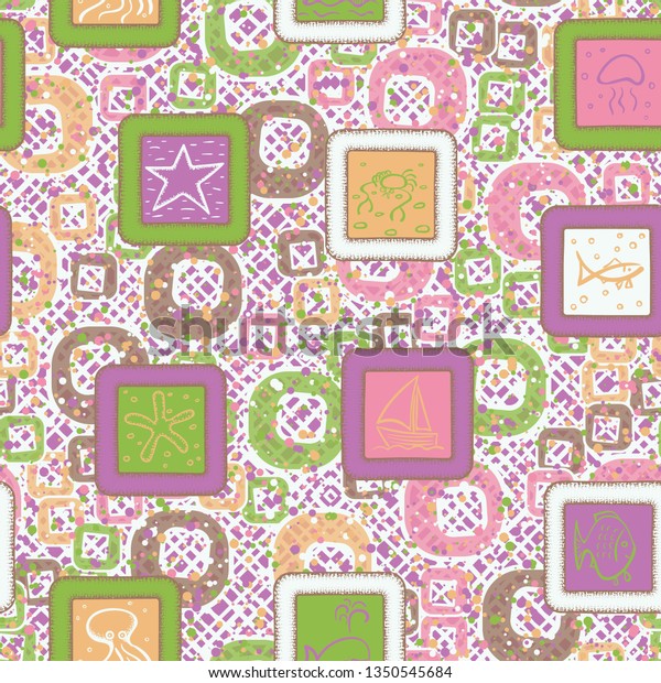 Seamless Texture Drawn Sea Objects Framework Stock Vector (Royalty Free ...