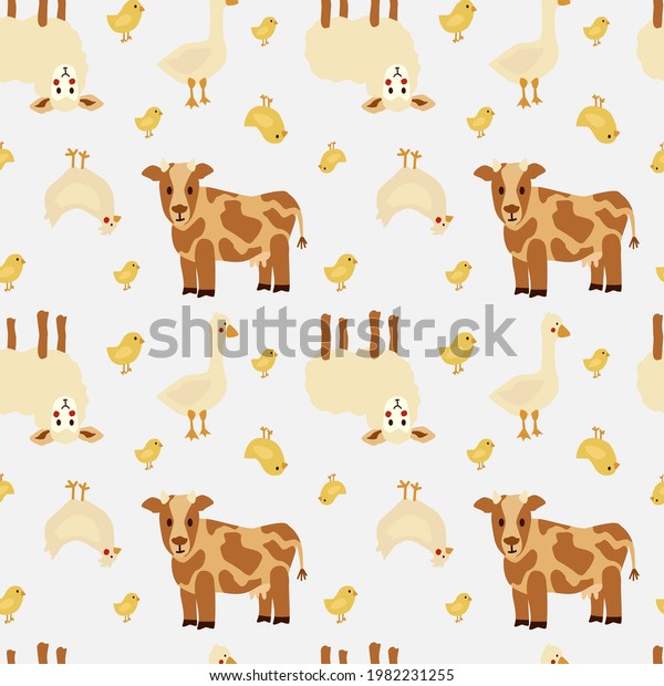Seamless Texture Farm Animals Cow Lamb Stock Vector (Royalty Free ...