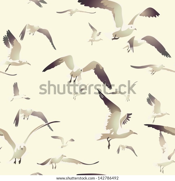 Seamless Texture Flock Seagulls Flying Stock Vector (Royalty Free ...