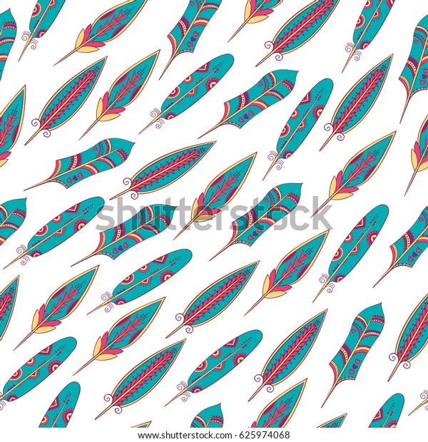 Seamless Texture Hand Drawn Colorful Feathers Stock Vector (Royalty ...