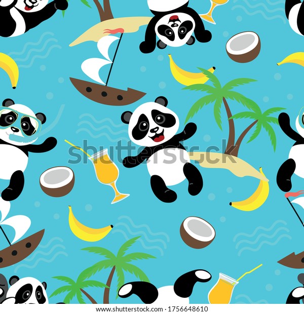 Seamless Texture Image Pandas Palm Trees Stock Vector (Royalty Free ...