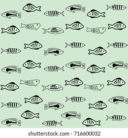 Seamless Texture Line Art Fish Stock Vector (Royalty Free) 716600032 ...