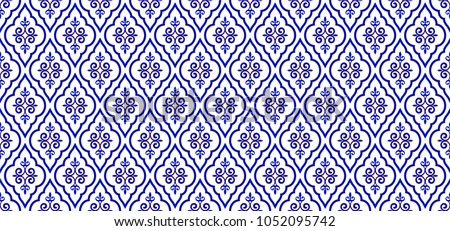 Seamless Thai Pattern Blue White Modern เวกเตอร์สต็อก (ปลอดค่าลิขสิทธิ์ ...