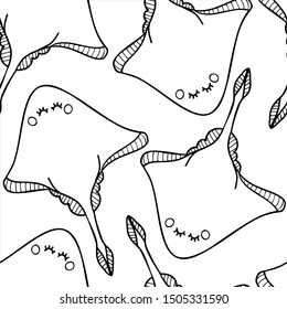 Seamless Vector Blackwhite Pattern Stingrays Coloring Stock Vector ...