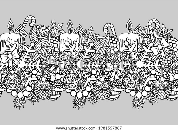 Seamless Vector Border Coloring Antistress Adults Stock Vector (Royalty ...