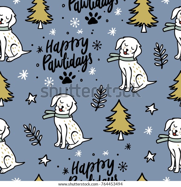 Seamless Vector Christmas Pattern Happy Dog Stock Vector (Royalty Free ...