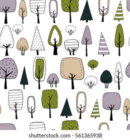 Seamless Vector Pattern Trees On White Stock Vector (Royalty Free ...