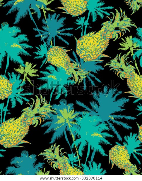 Seamless Vector Tropical Print Palm Trees Stock Vector Royalty Free