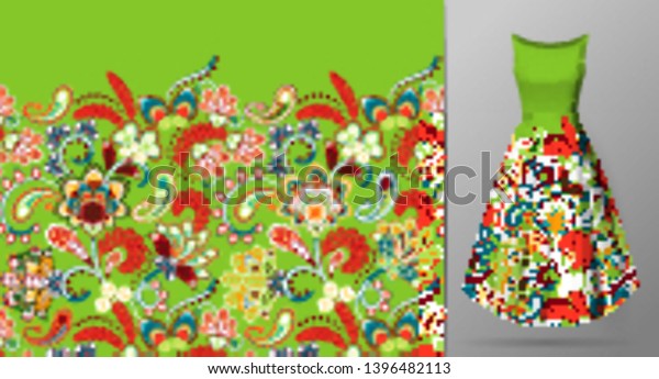 Seamless Vertical Fantasy Flowers Border Pattern Stock Vector (Royalty ...