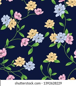Seamless Victor Flower Pattern On Navy Stock Vector (Royalty Free ...
