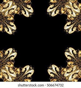 Antique Style Gold Flowers Leaves Decorative Stock Illustration ...