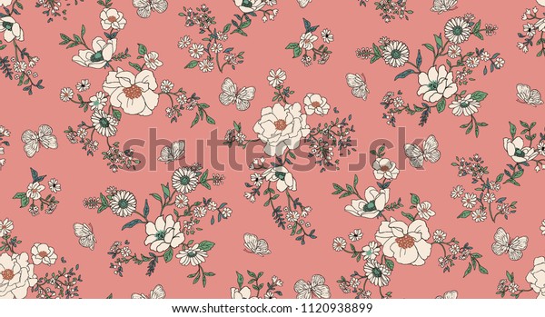 Seamless Vintage Romantic Floral Pattern Vector Stok Vektör (Telifsiz ...