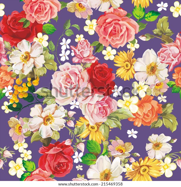 Seamless Vintage Romantic Pattern Beautiful Flower Stock Vector ...