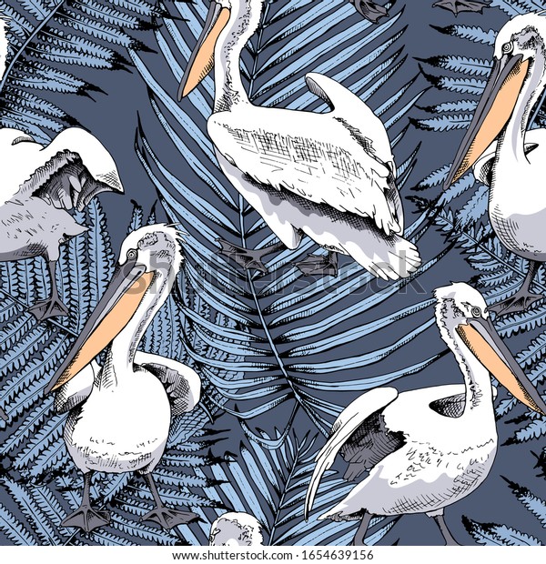 Seamless Wallpaper Pattern Pelican Water Birds Stock Vector (Royalty ...