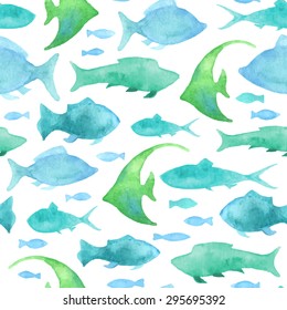 Seamless Watercolor Fish Pattern Blue Watercolor Stock Vector (Royalty Free) 295695392 ...
