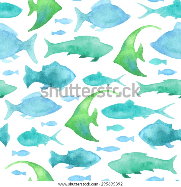 Seamless Watercolor Fish Pattern Blue Watercolor Stock Vector (Royalty ...